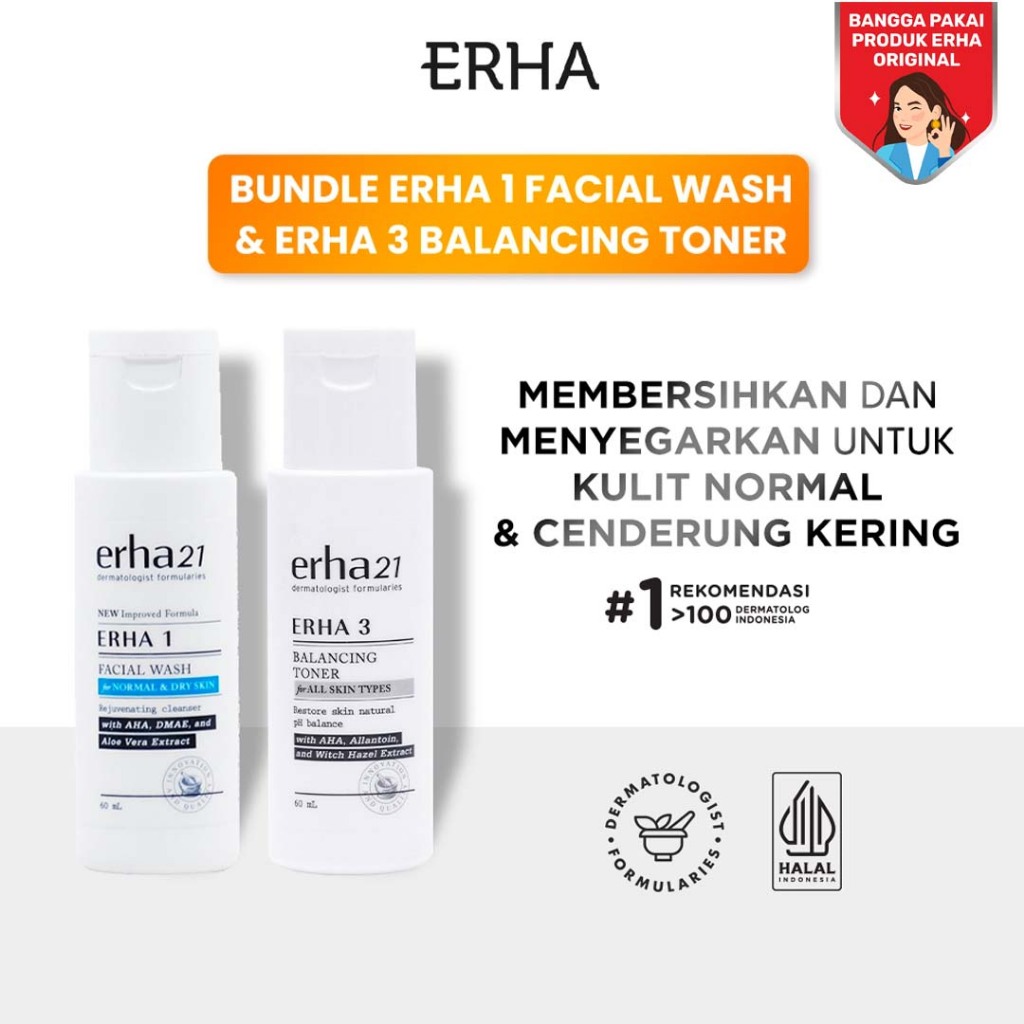 Jual ERHA Bundle ERHA 1 Facial Wash 60ml & ERHA 3 Balancing Toner 60ml ...