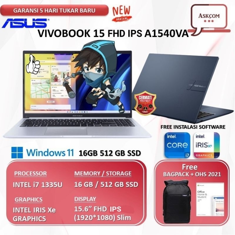 Jual Laptop ASUS VivoBook 15 A1504VA i7 1355U 16GB 512GB 15.6FHD VIPS ...