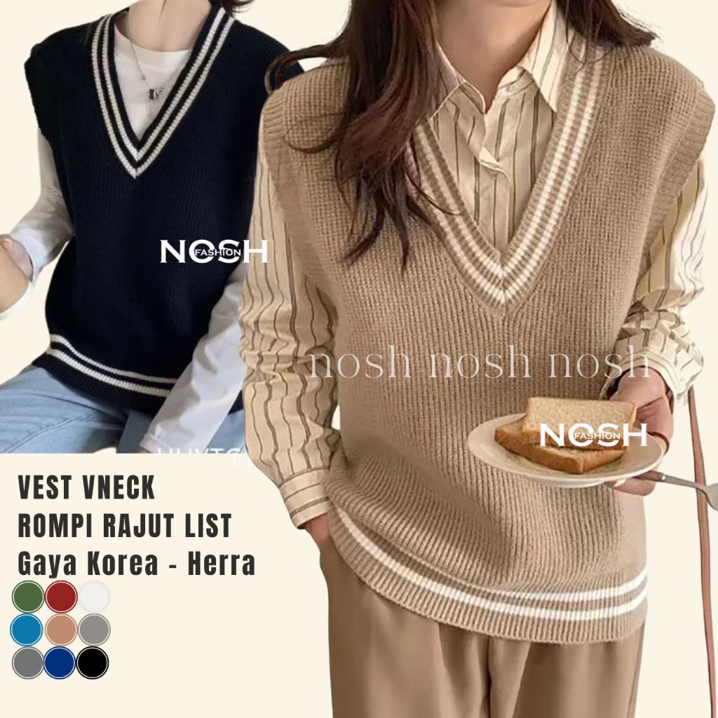 Jual Rompi Rajut Wanita Korea Style Dobel List Herra NOSHFashion / Vest ...
