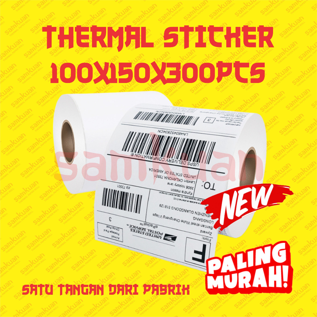 Jual KERTAS LABEL THERMAL STIKER RESI STICKER LABEL BARCODE ROLL UKURAN A6 100X150 MM ISI 300PCS ...