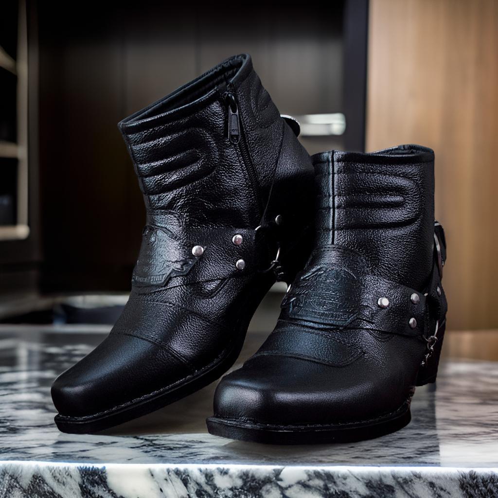 Jual Sepatu Boots Pria Klasik Coboy Biker Shoes Kulit Sapi Hitam Polos ...