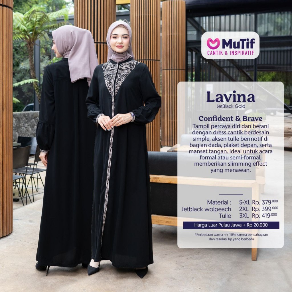Jual GAMIS MUTIF LAVINA JETBLACK GOLD || Gamis Hitam Dewasa Mutif (COD ...