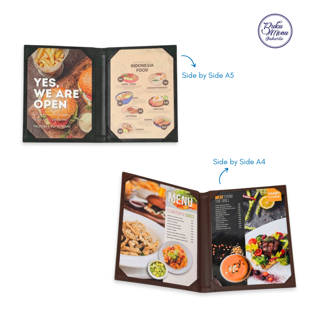 Jual Buku Menu Restoran Kulit model Side By Side A5 & A4 Menu Cafe ...