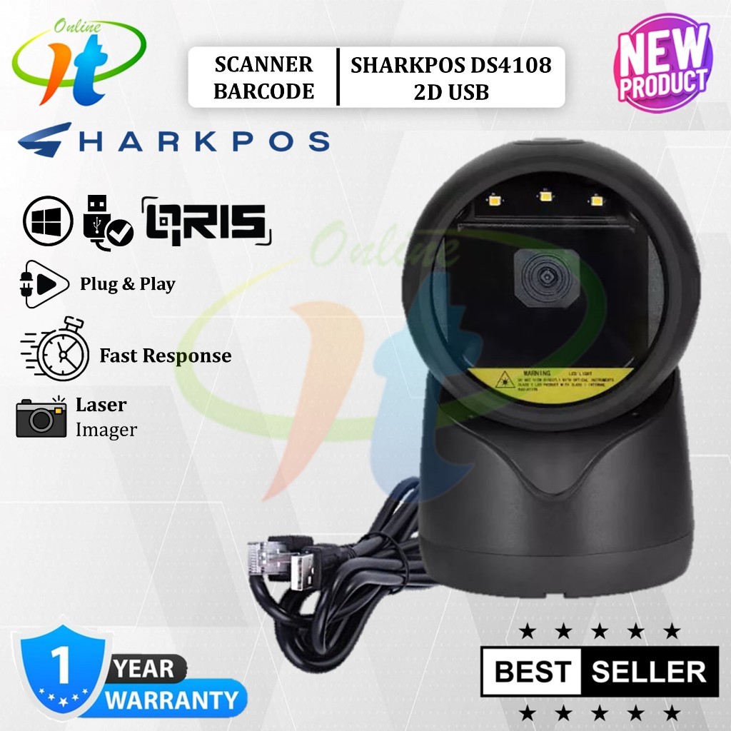 Jual Sharkpos DS4108 Scanner Barcode 2D USB Desktop Scan Barcode QR ...
