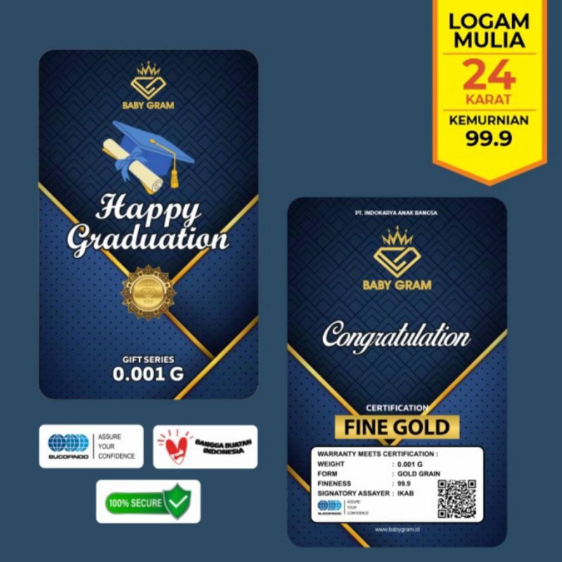 Jual Baby Gram Happy Graduation 0,001 Gram Emas Mini Gold Logam Mulia ...