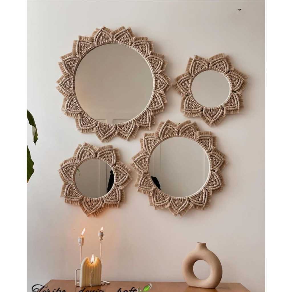 Jual Cermin Gantung Macrame 3 ukuran warna coklat cokies Kaca Cermin ...