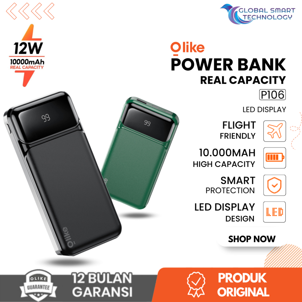 Jual OLIKE P106 Powerbank 10000mAh 5V 2.4A with LED Display Dual Output ...