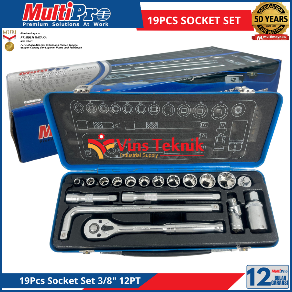 Jual Kunci Sok Kunci Soket Socket Set 3/8" Multipro 19 Pcs 6/12PT ...