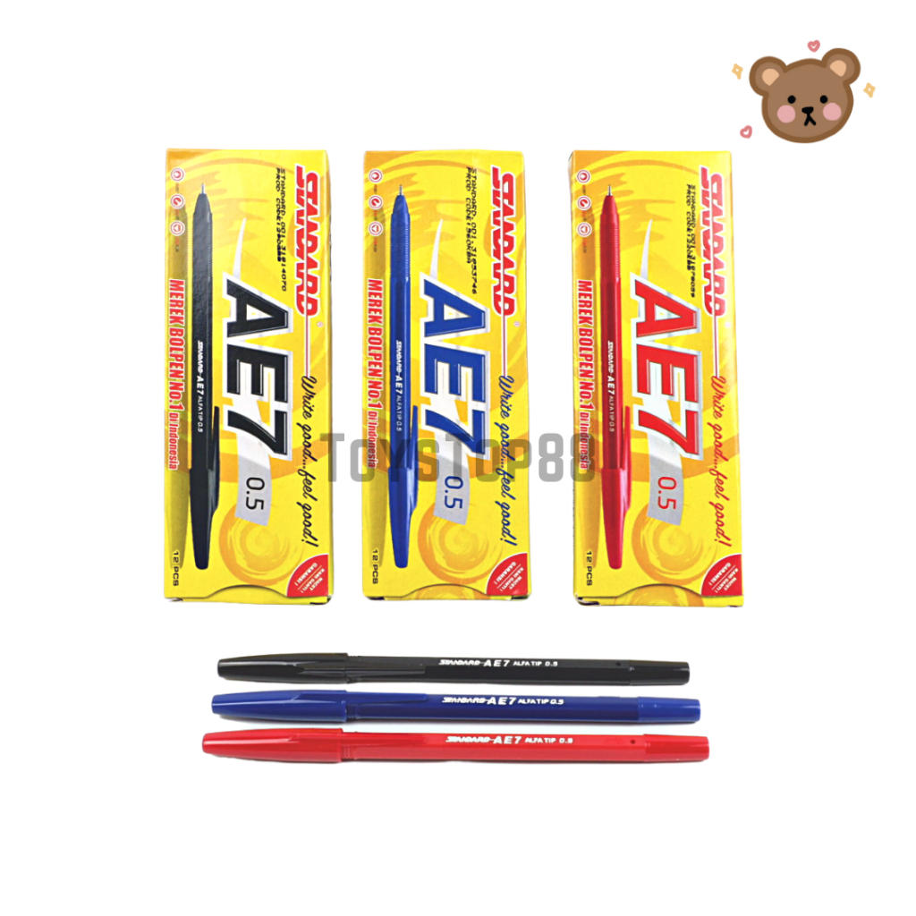 Jual Pulpen Standard AE7 - Ballpoint Bolpen Pen Hitam Biru Merah - [1 BOX isi 12 PCS] | Shopee ...