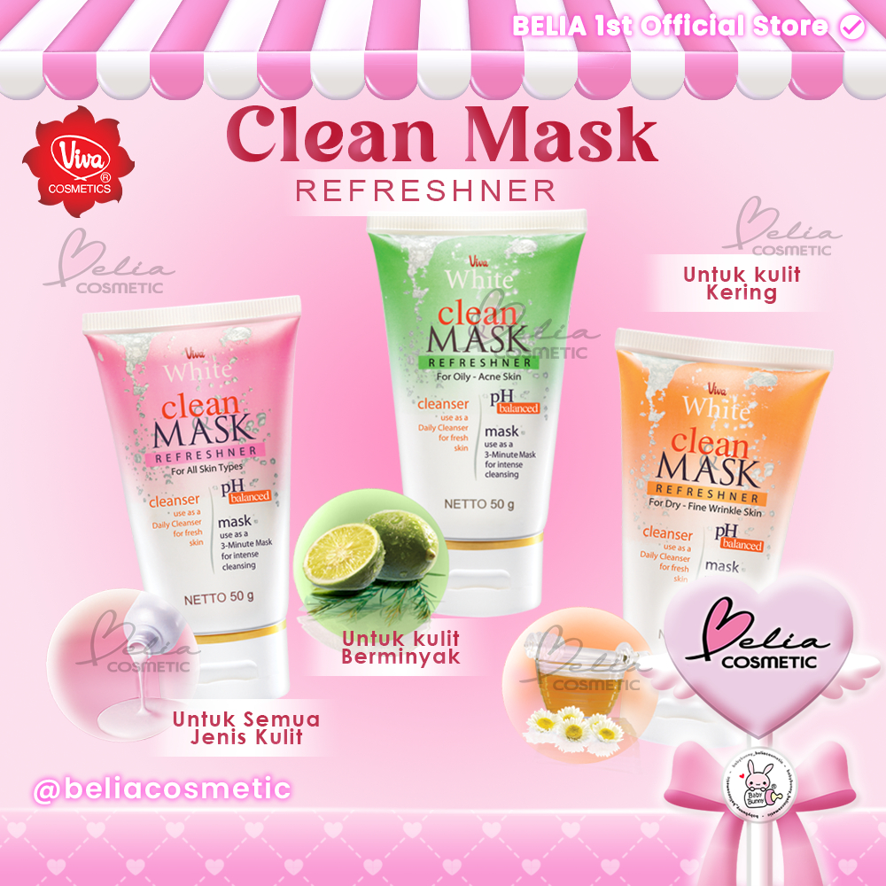 Jual BELIA Viva White Clean Mask Refreshner Face Cleanser / Masker 50g ...