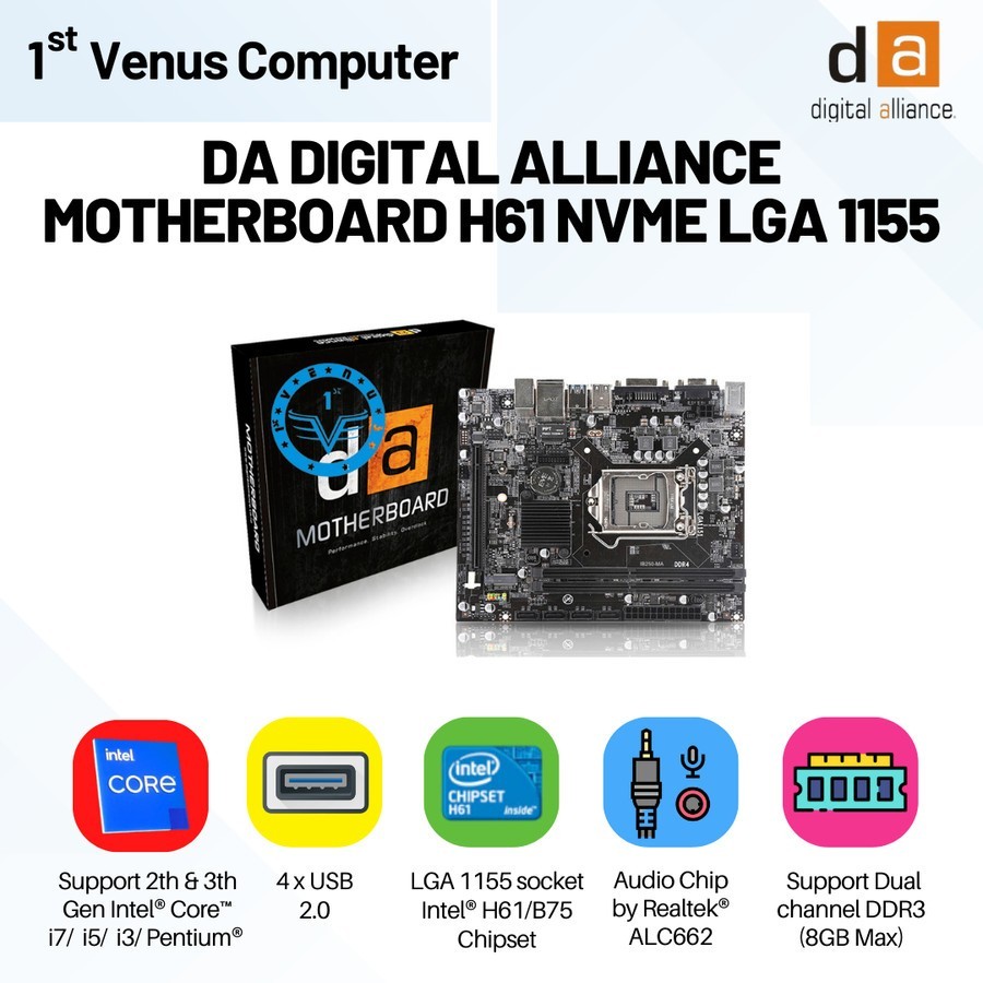 Jual Motherboard Digital Alliance DA H61 NVme Soket LGA 1155 / MB-DAG2 ...