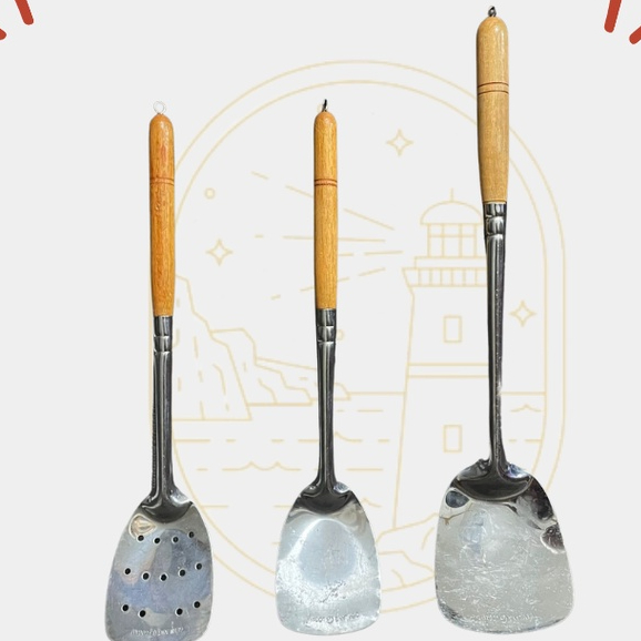 Jual SPATULA MASAK KECIL / SODET STAINLESS GAGANG KAYU KECIL DAN BESAR ...