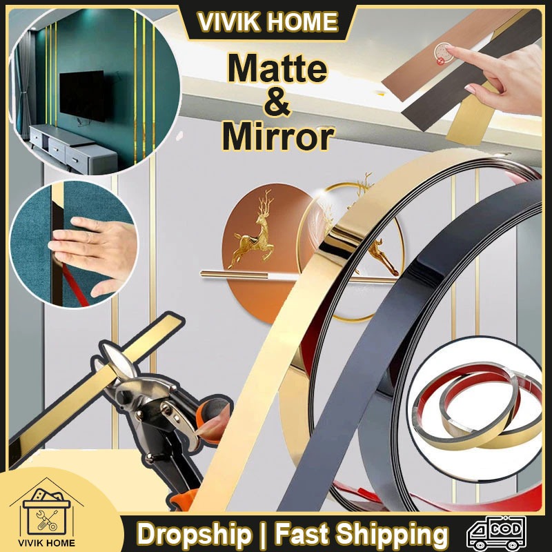 Jual [Reday Stok] 3M List Strip Matte Gold Bahan Stainless Steel Stiker ...