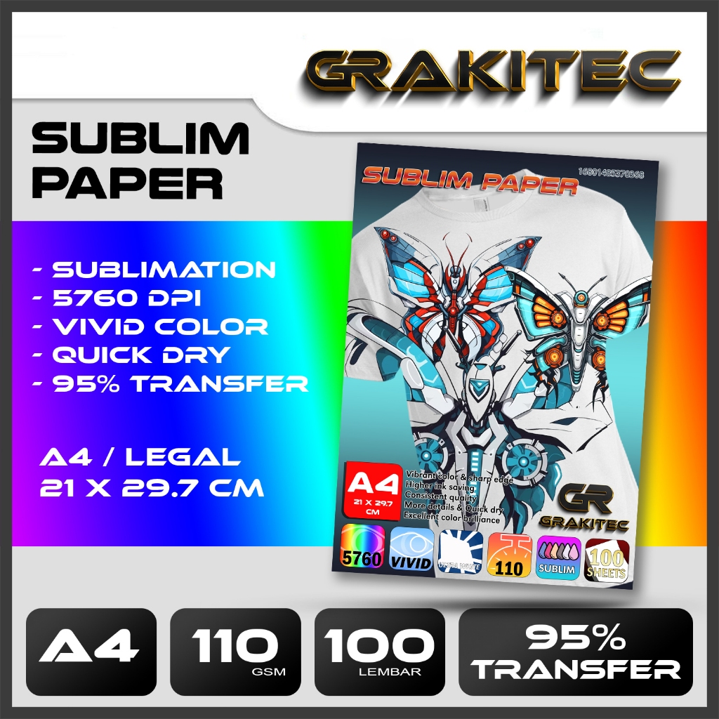Jual Kertas Sablon Sublim Transfer Paper isi 100 Lembar A4 / LEGAL F4 ...