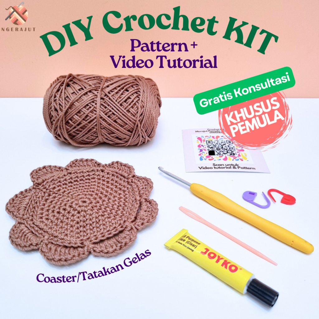 Jual DIY Crochet Kit Paket Belajar Merajut Pemula - Coaster Alas Gelas ...