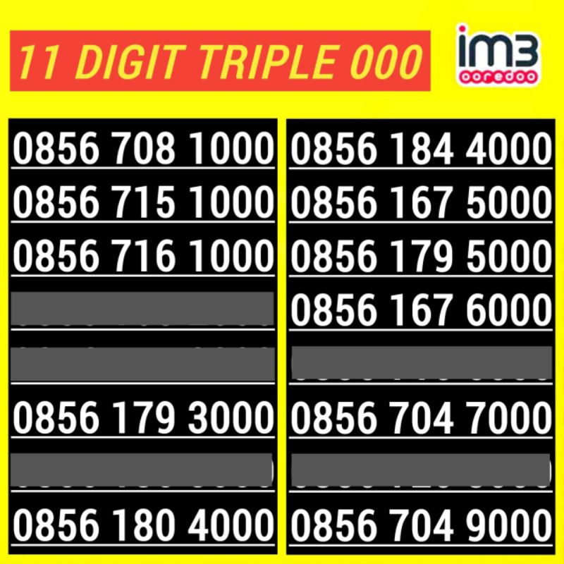 Jual Nomor Cantik Indosat im3 11 Digit Triple 000 | Shopee Indonesia