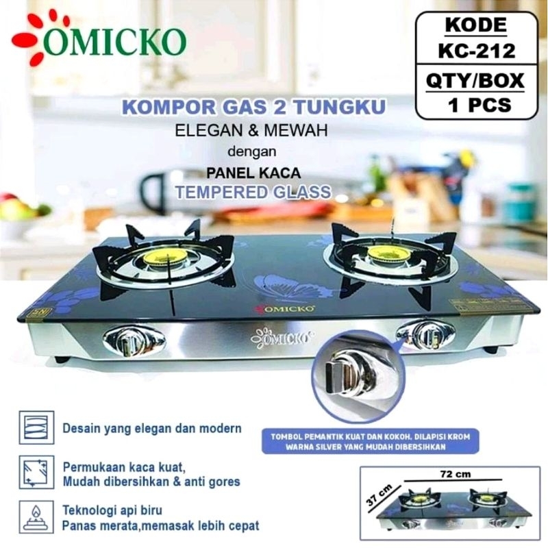 Jual Kompo gas 2 tungku api tanam kaca HC kompor gas hc & omicko/ omicko tanam dan meja kaca ...