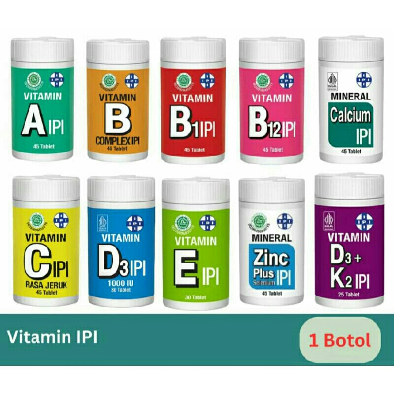 Jual Vitamin IPI All Varian D3 1000/B Complex/ C ipi/B1 ipi/B 12 ipi/A ipi/E ipi/D3+K2/Zinc Plus ...