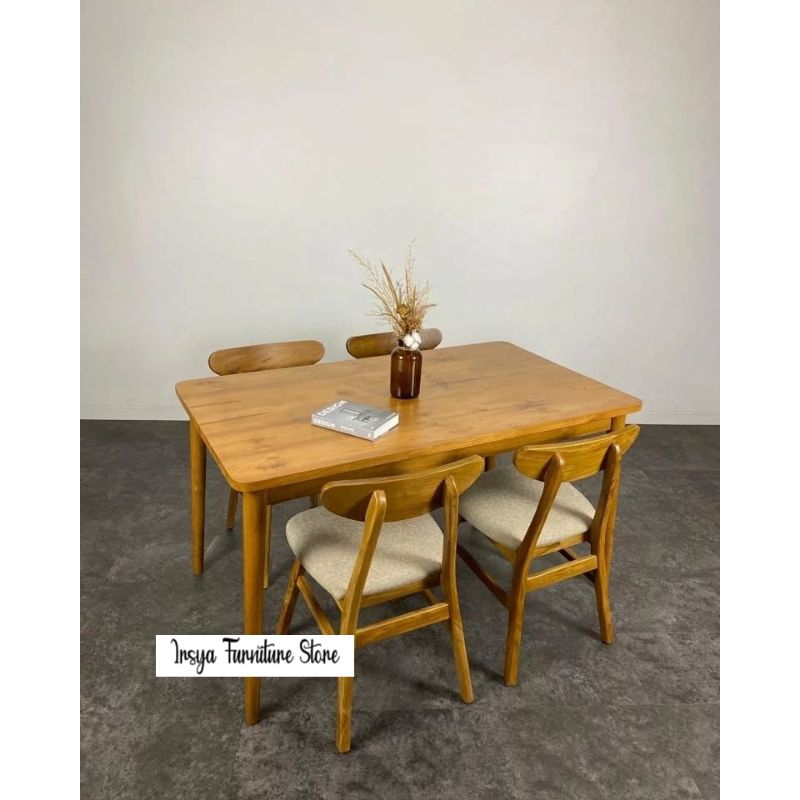 Jual Meja Makan 4 Kursi Kayu Jati Minimalis Modern Plus Jok | Shopee Indonesia