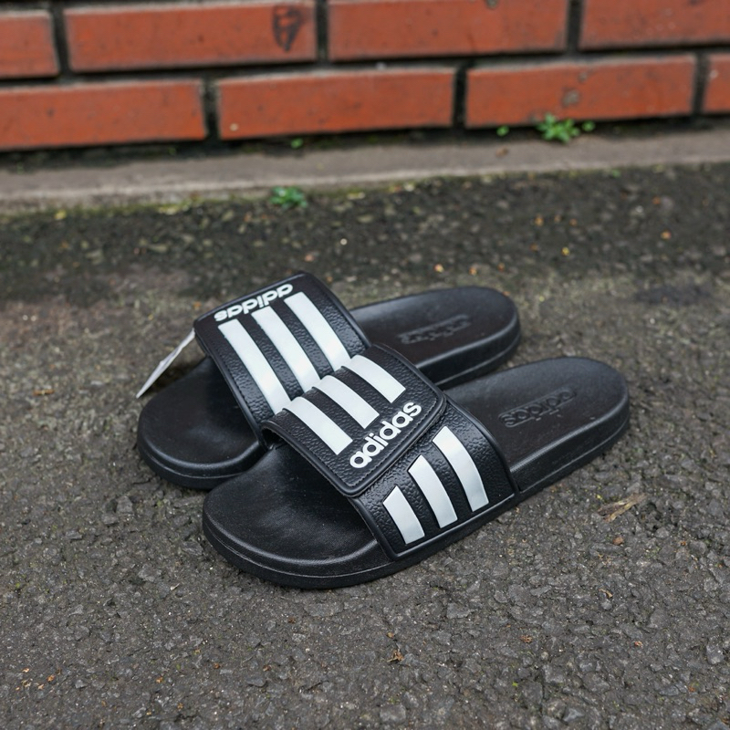 Jual Sandal Adidas Adilette Comfort Adjustable Velcro Slide Black White ...