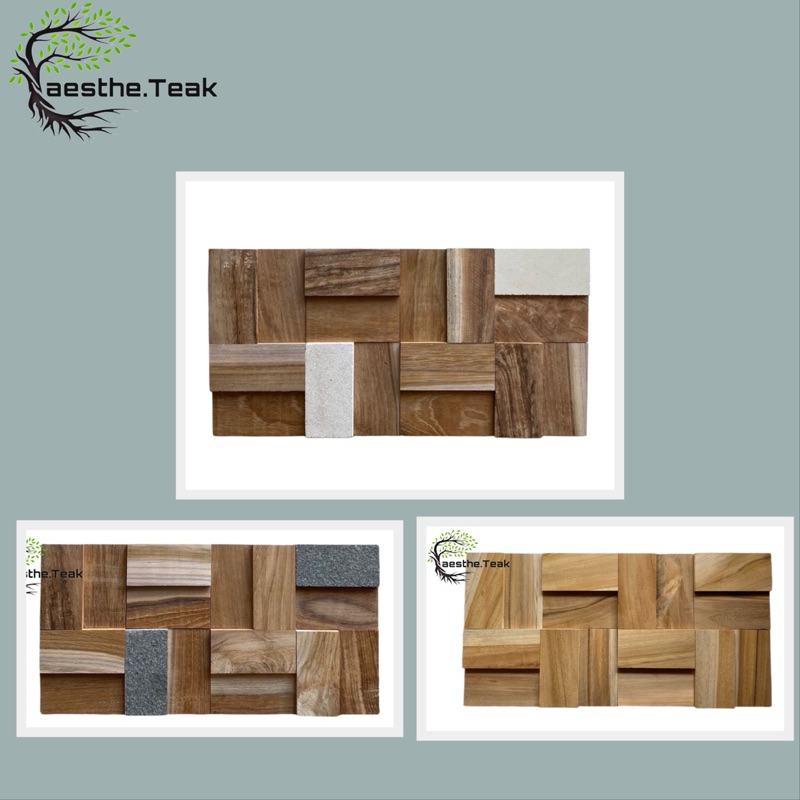 Jual Wallpanel dinding kayu jati Woodpanel kombinasi batu andesit dan ...