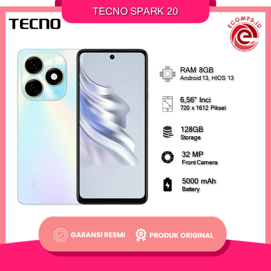 Jual Handphone Tecno Spark 20 RAM 8GB/128GB Garansi Resmi | Shopee ...