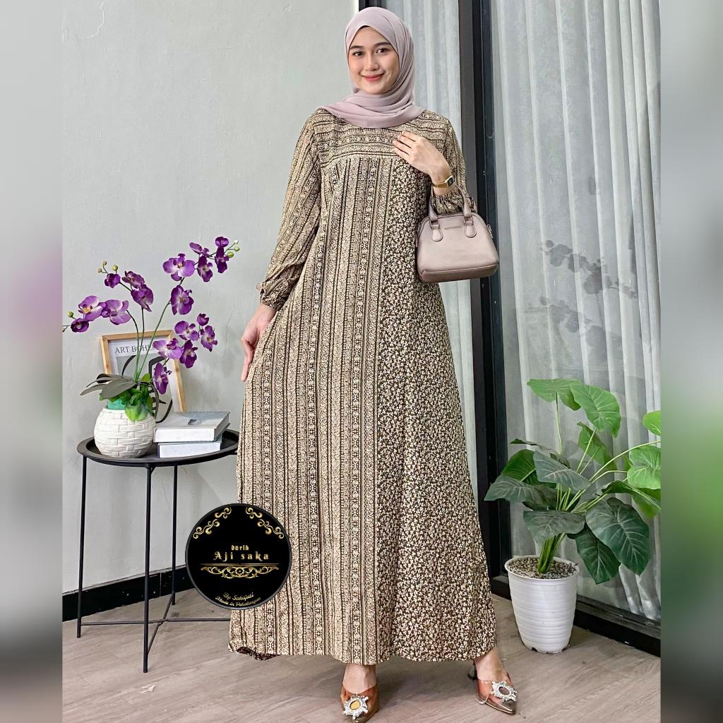 Jual Dress Gamis Kencana Rayon Super Adem Halus Tebal Nyaman Lembut Busui Lengan Panjang Tali ...