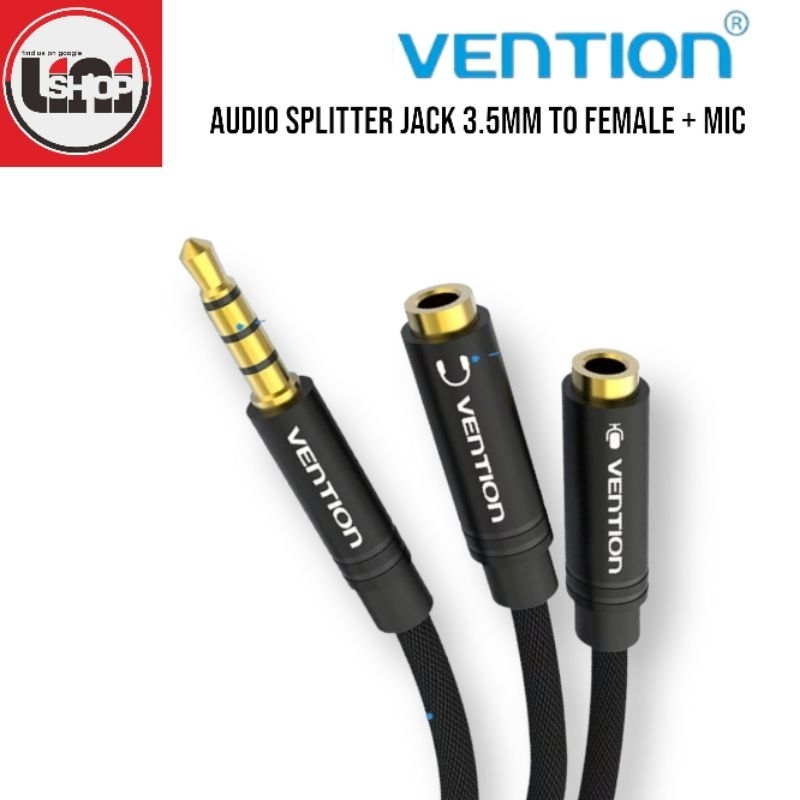 Jual Vention Aux Audio Splitter 3.5mm Male to 2 Female Audio & Mic ...