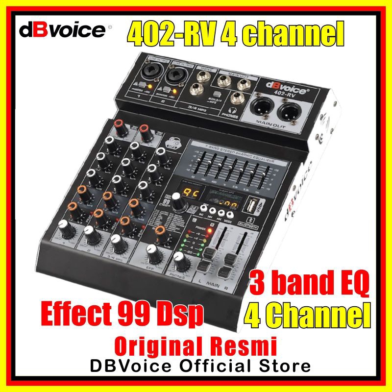 Jual Mixer Audio Dbvoice 402 Rv 4 channel 2 mono Effect 99 dsp 3 Band ...