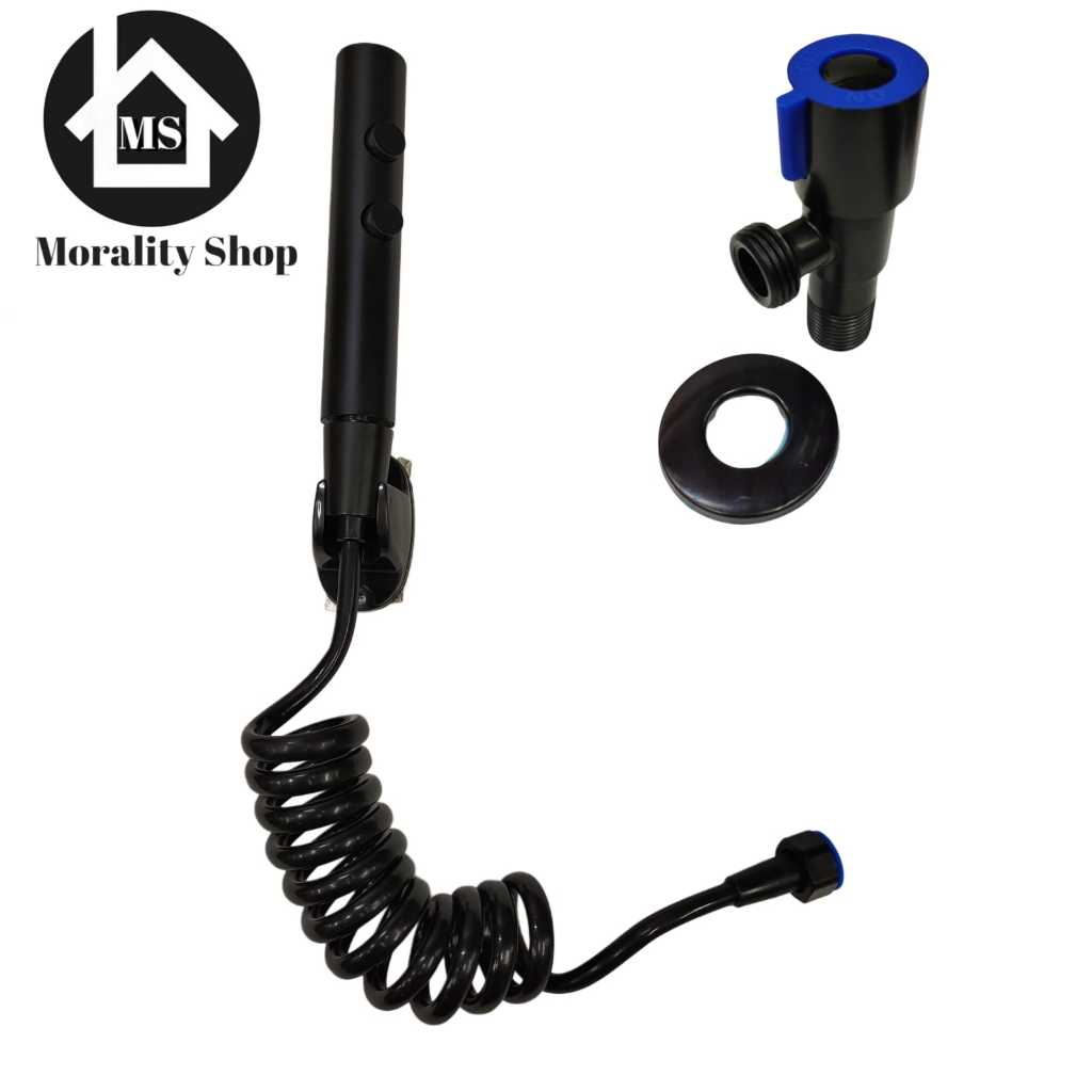 Jual jet shower toilet set minimalis RS hitam selang spiral dengan stop ...