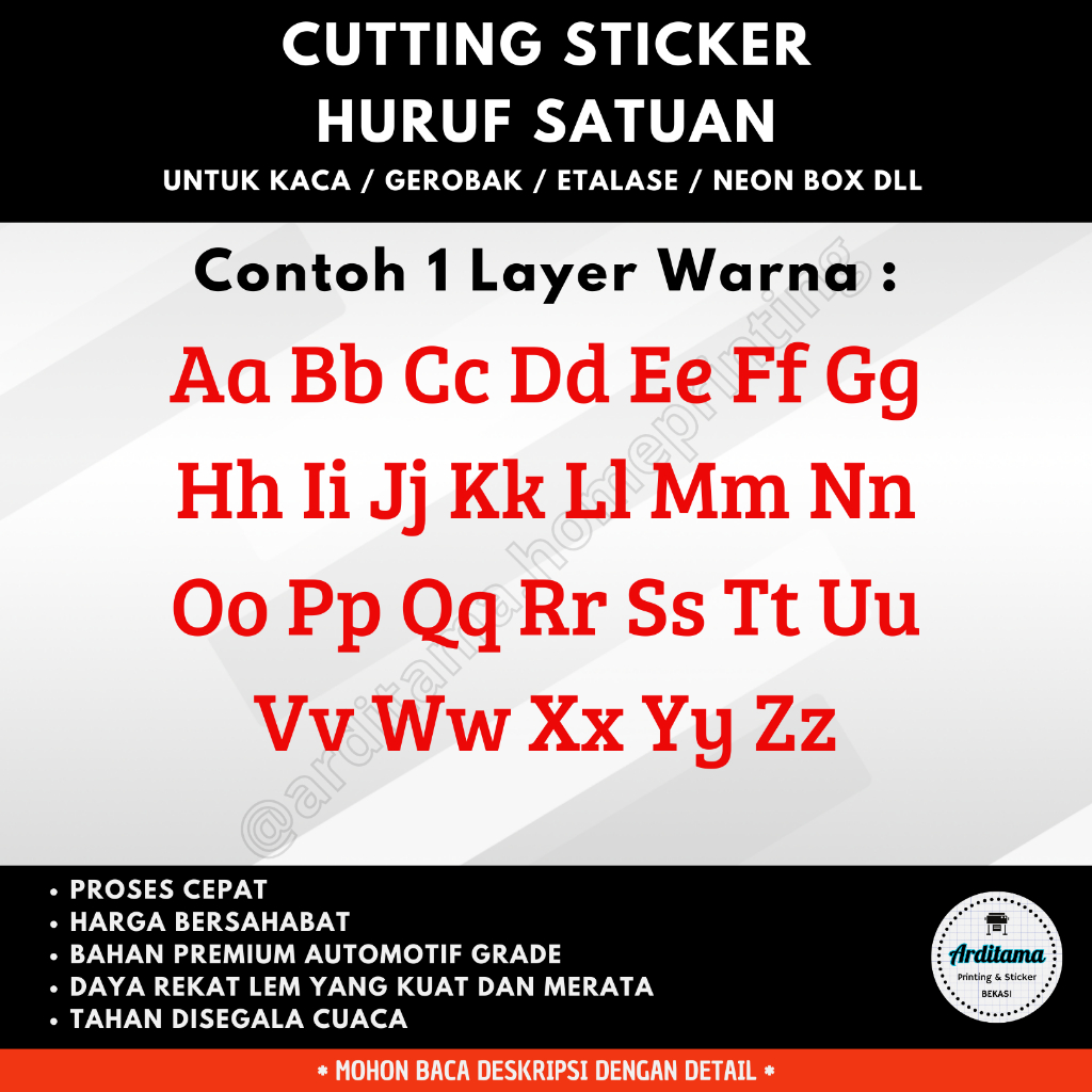 Jual Cutting Sticker Huruf Satuan untuk Kaca Gerobak Etalase Usaha ...