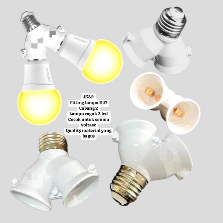 Jual J532 FITTING LAMPU E27 CABANG 2 FITING TEMPAT DUAL LAMP CAGAK ...