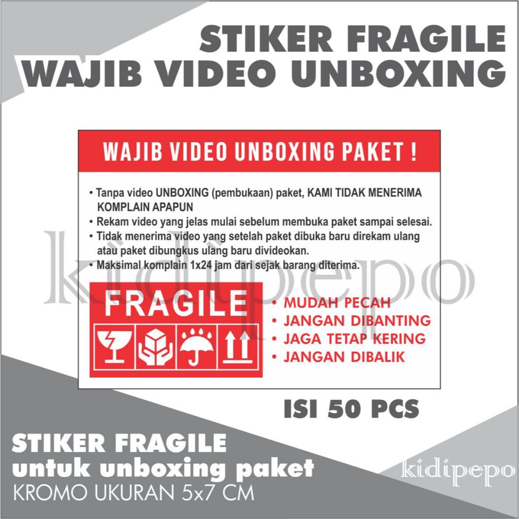 Jual STIKER FRAGILE WAJIB VIDEO UNBOXING PAKET - ISI 50 LEMBAR | Shopee ...