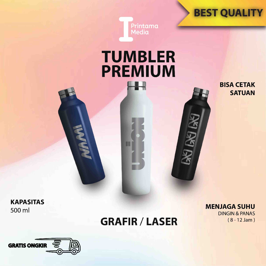 Jual Tumbler Custom Premium Stainless 4 Sisi Datar 500ml Laser Grafir ...