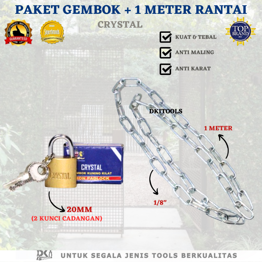 Jual CRYSTAL Paket Gembok 20 MM + Rantai 1 Meter Kuat Anti Karat ...