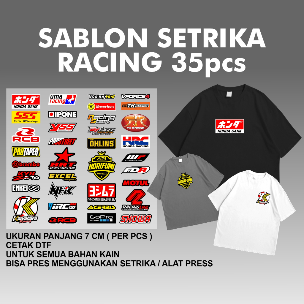 Jual Paket Stiker Kaos Sablon DTF Sponsor Brand Racing isi 35 pcs ...