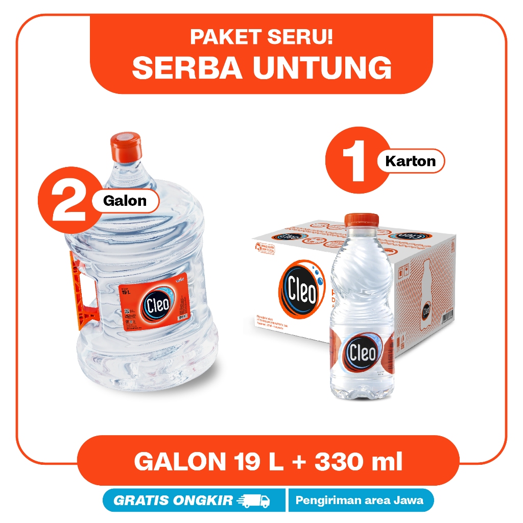 Jual Cleo Air Murni 2 Galon 19L + 330ml 1 karton | Shopee Indonesia