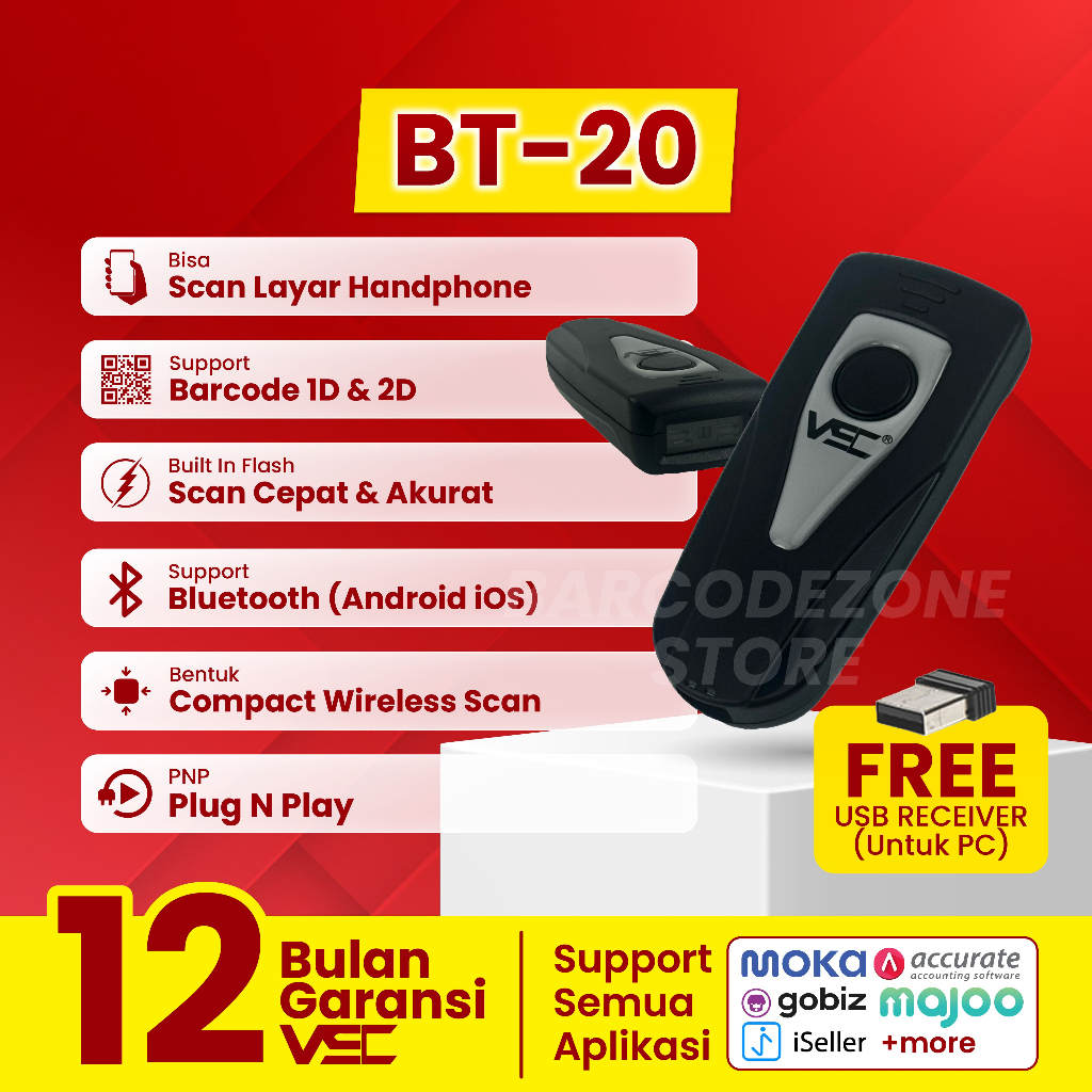 Jual 2D Pocket Barcode Scanner Wireless Bluetooth VSC BT-20 (Portable) - E-FAKTUR 2D QR CODE ...