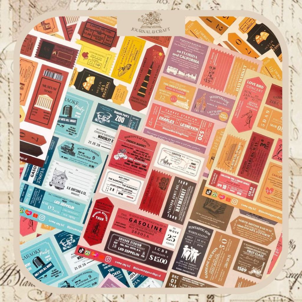 Jual aesthetic sticker stiker estetik vintage ticket tiket sticker ...