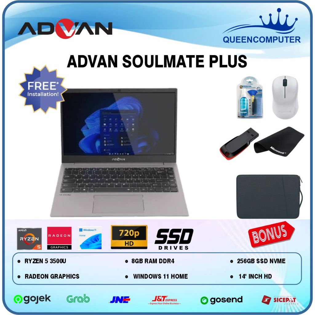 Jual PROMO Laptop Advan Soulmate Plus Ryzen 5 3500U 8GB 256GB W11 Home ...