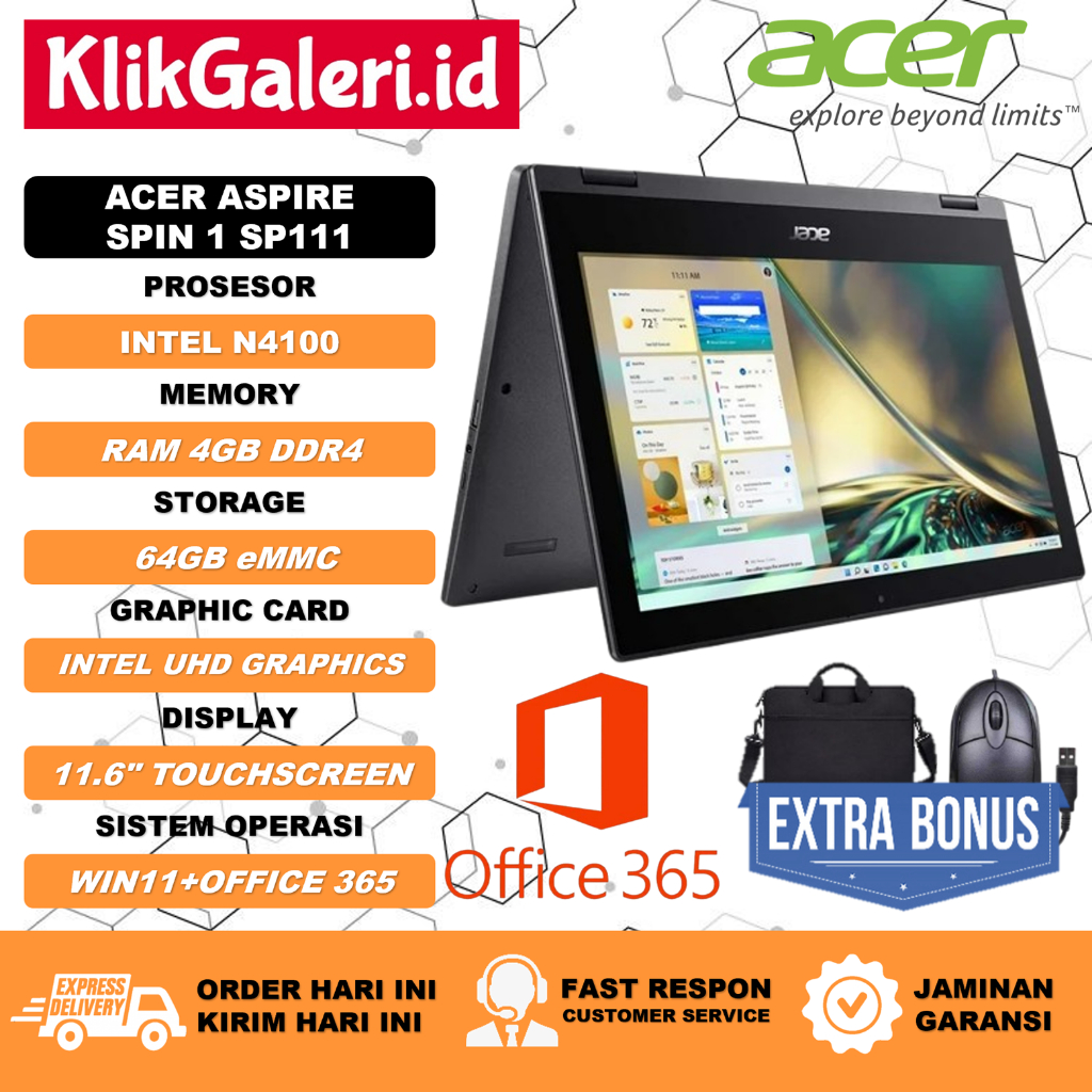 Jual Acer Spin 1 N4100 RAM 4GB 64GB 11.6 HD Touchscreen Win11 Office 365 Original Black | Shopee ...
