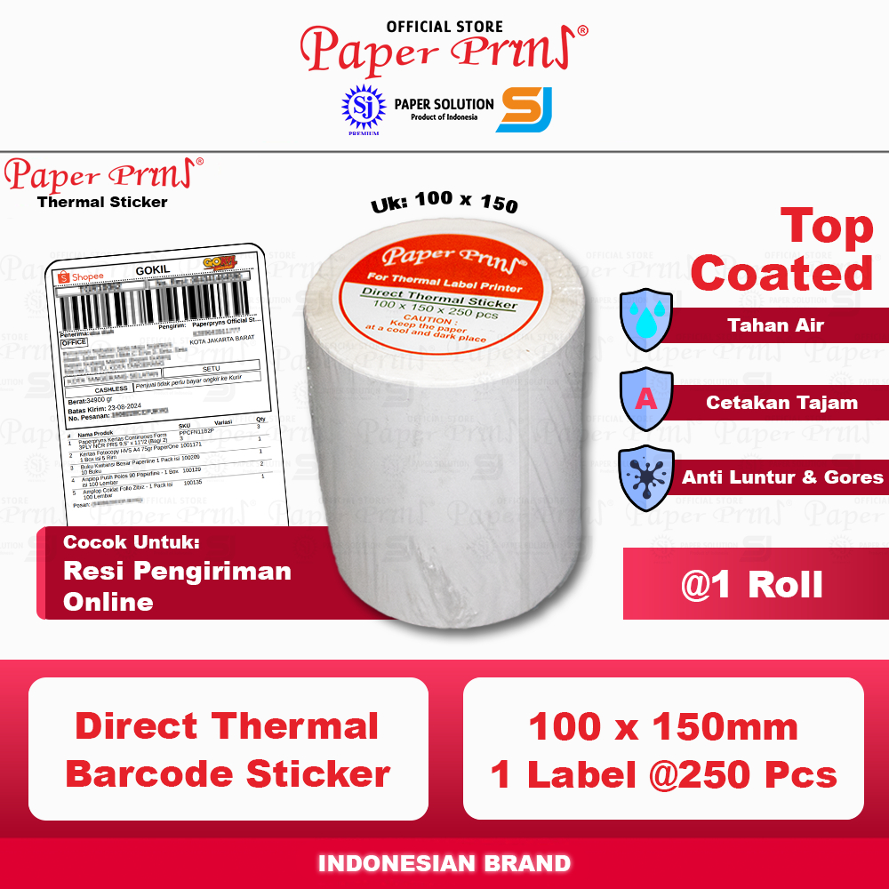 Jual Kertas Label Thermal 100x150mm Paperpryns 250 Pcs Ukuran A6 Sticker Barcode Resi (@1 Roll ...
