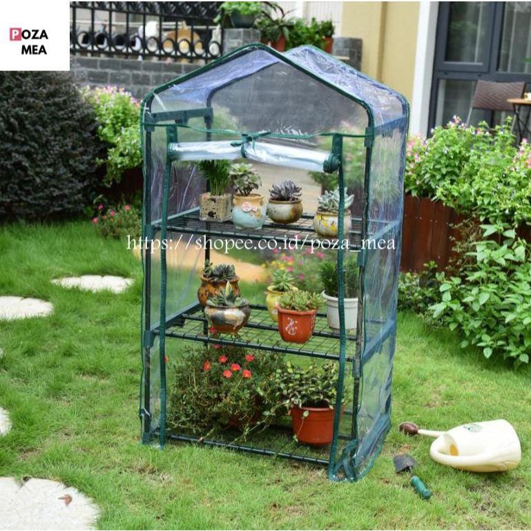 Jual Greenhouse rak tanaman bibit susun 3 dengan penutup transparan ...