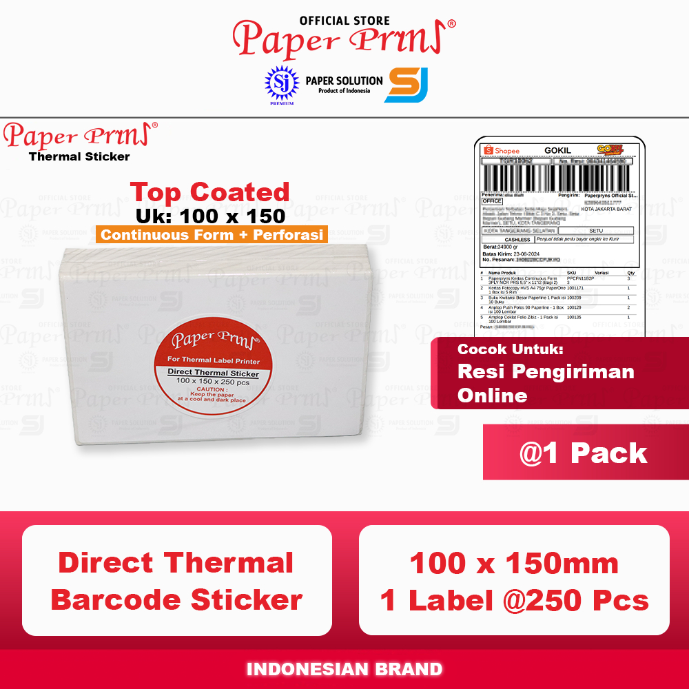 Jual Kertas Label Thermal 100x150mm Lembar Paperpryns 250 Pcs Ukuran A6 Sticker Barcode Resi (@1 ...