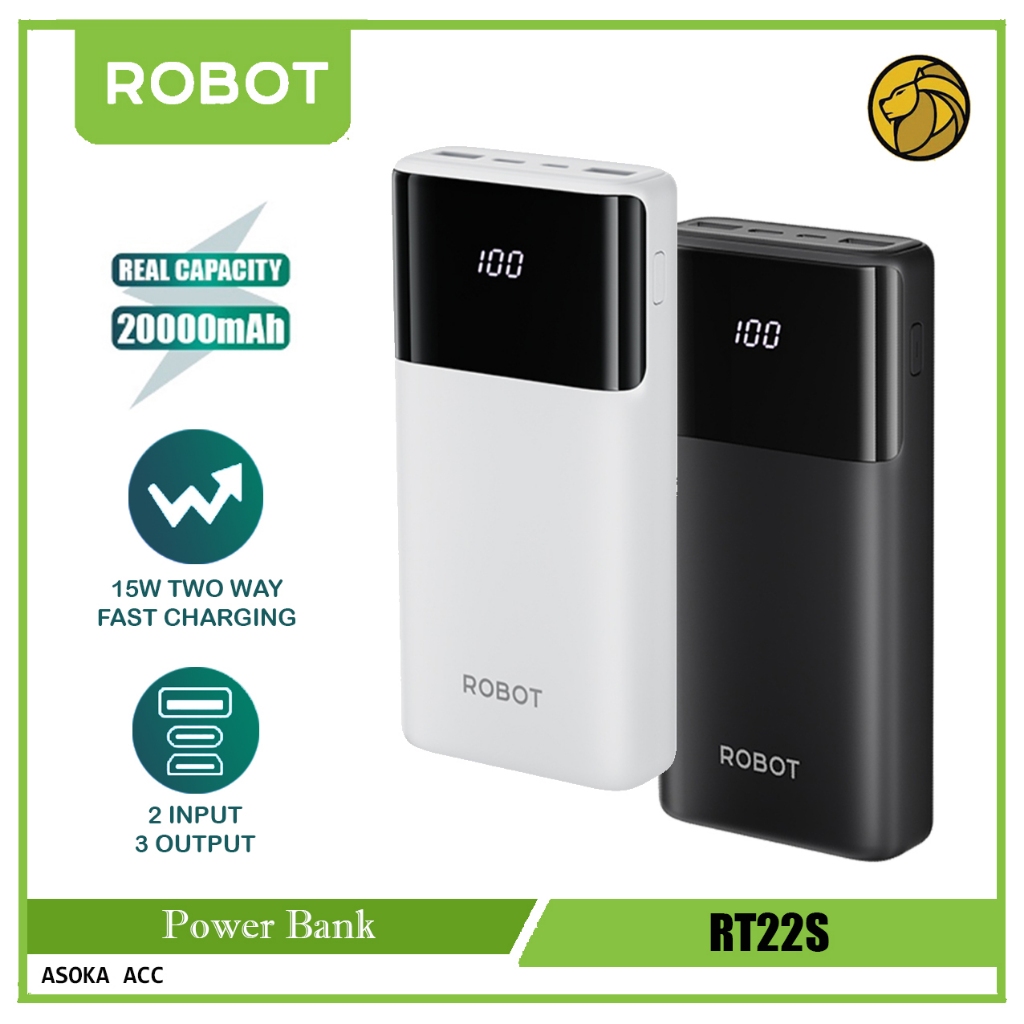 Jual Robot RT22S Power Bank 20000 Mah Fast Charging 15W 2 Input 3 ...