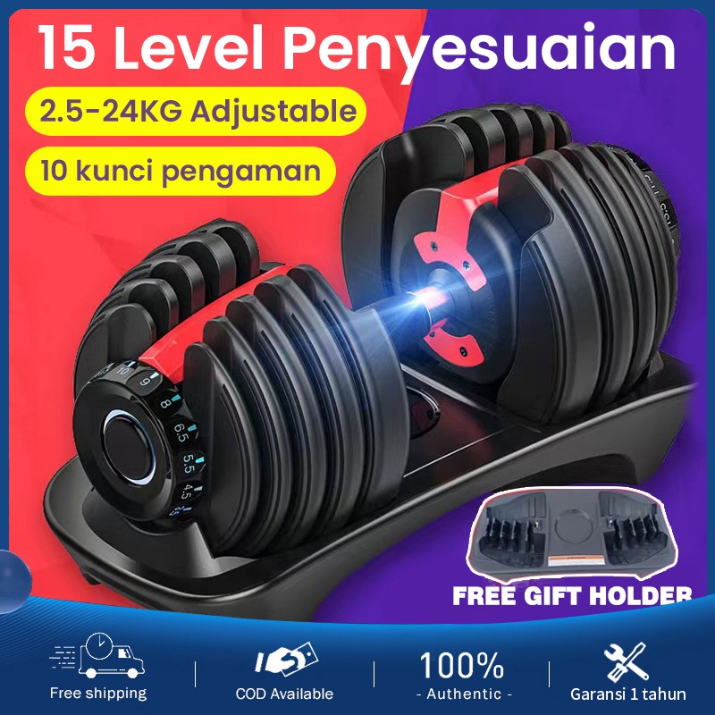 Jual Adjustable Dumbell Barbell Alat Fitness Set 2.5 KG - 24 KG 15 ...