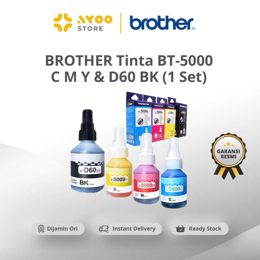 Jual BROTHER Tinta BT-5000 C M Y & D60 BK (1 Set) | Shopee Indonesia