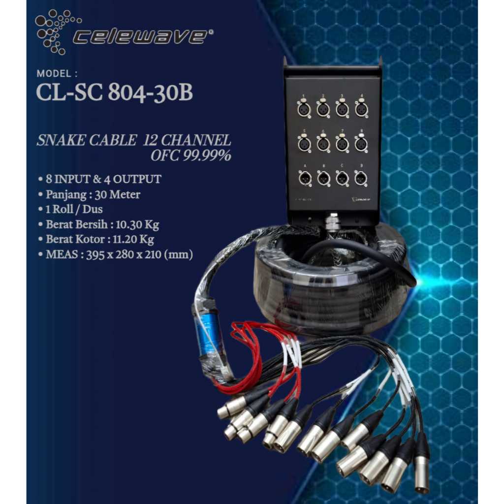 Jual Snake Cable CELEWAVE CL-SC 804-30B 12channel 8 Input 4 Output isi ...