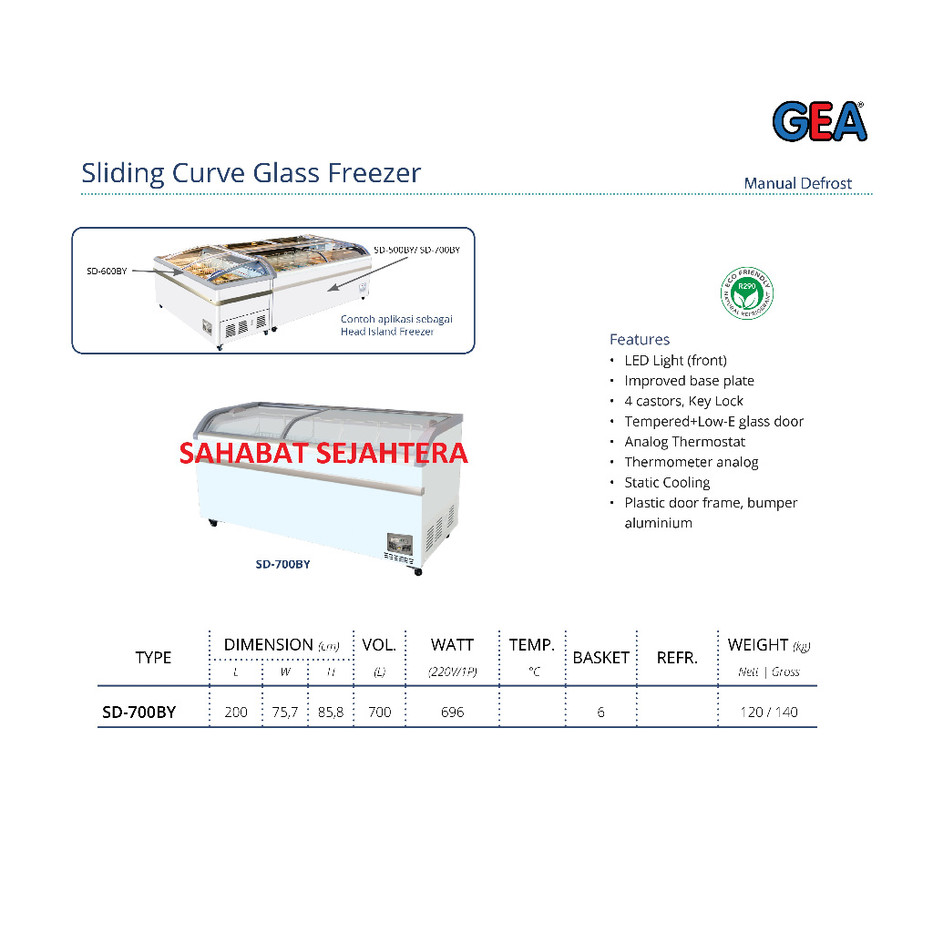Jual GEA Sliding Curve Glass Freezer 700L SD-700BYR - Freezer Kaca ...