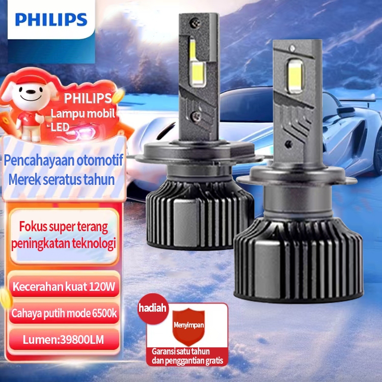 Jual 2 Buah Philips 120W 39800LM Bohlam LED Depan Mobil Lampu Putih Super Terang Mobil H1 H4 H7 ...
